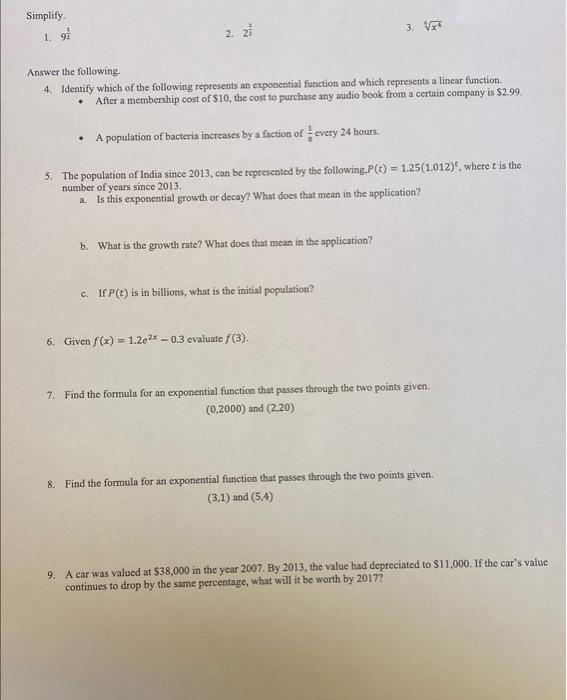 Solved Simplify. 1. 941 2. 222 3. 6x4 Answer the following. | Chegg.com