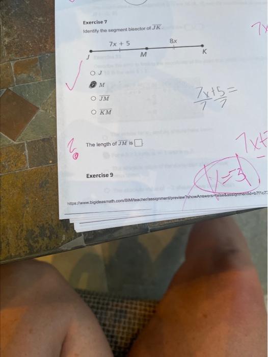 Solved Exercise 7 Identify the segment bisector of JK 7 7x + | Chegg.com