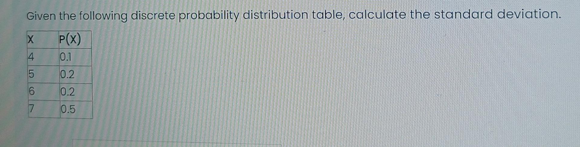 Solved Given the following discrete probability distribution | Chegg.com