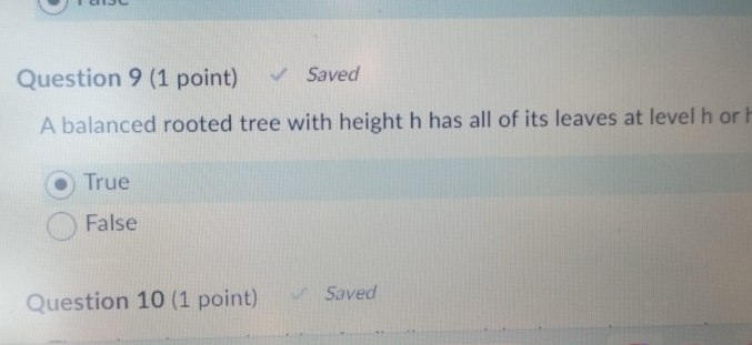 Solved Question 9 (1 ﻿point) ﻿SavedA balanced rooted tree | Chegg.com
