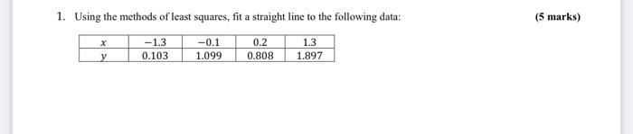 Solved 1. Using the methods of least squares, fit a straight | Chegg.com