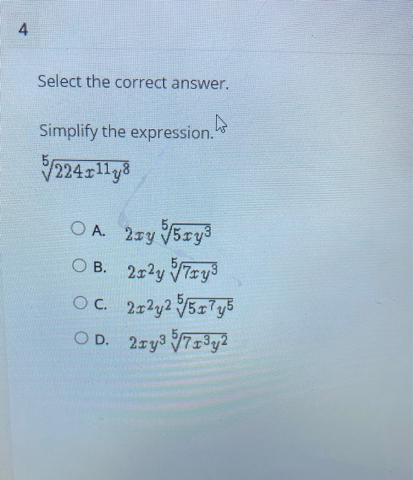 Solved 4. Select the correct answer. Simplify the | Chegg.com