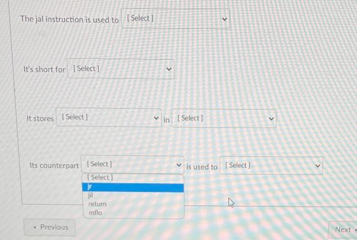 Solved The jal instruction is used to It's short for It | Chegg.com