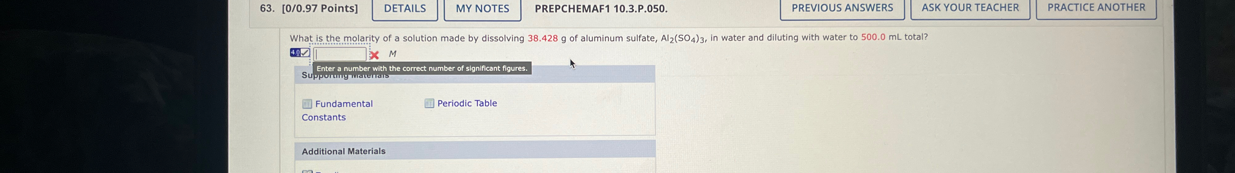Solved What is the molarity of a solution made by dissolving | Chegg.com
