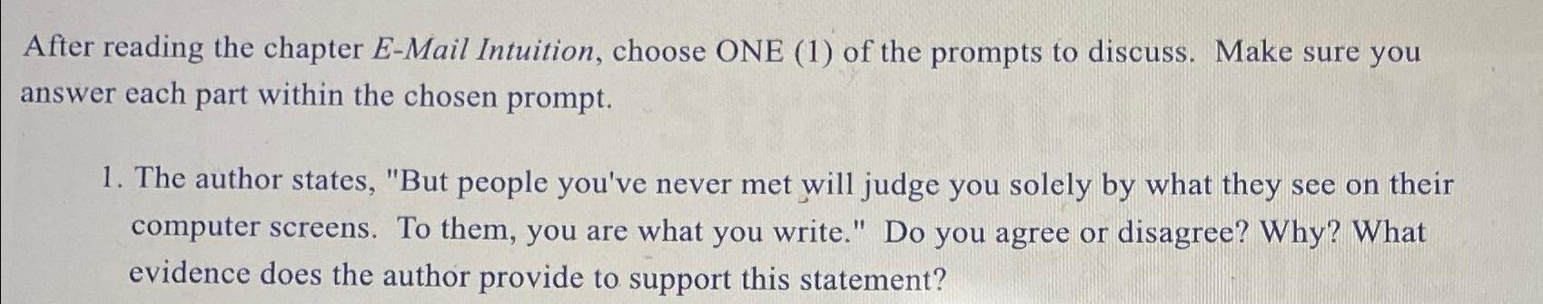 Solved After reading the chapter E-Mail Intuition, choose | Chegg.com