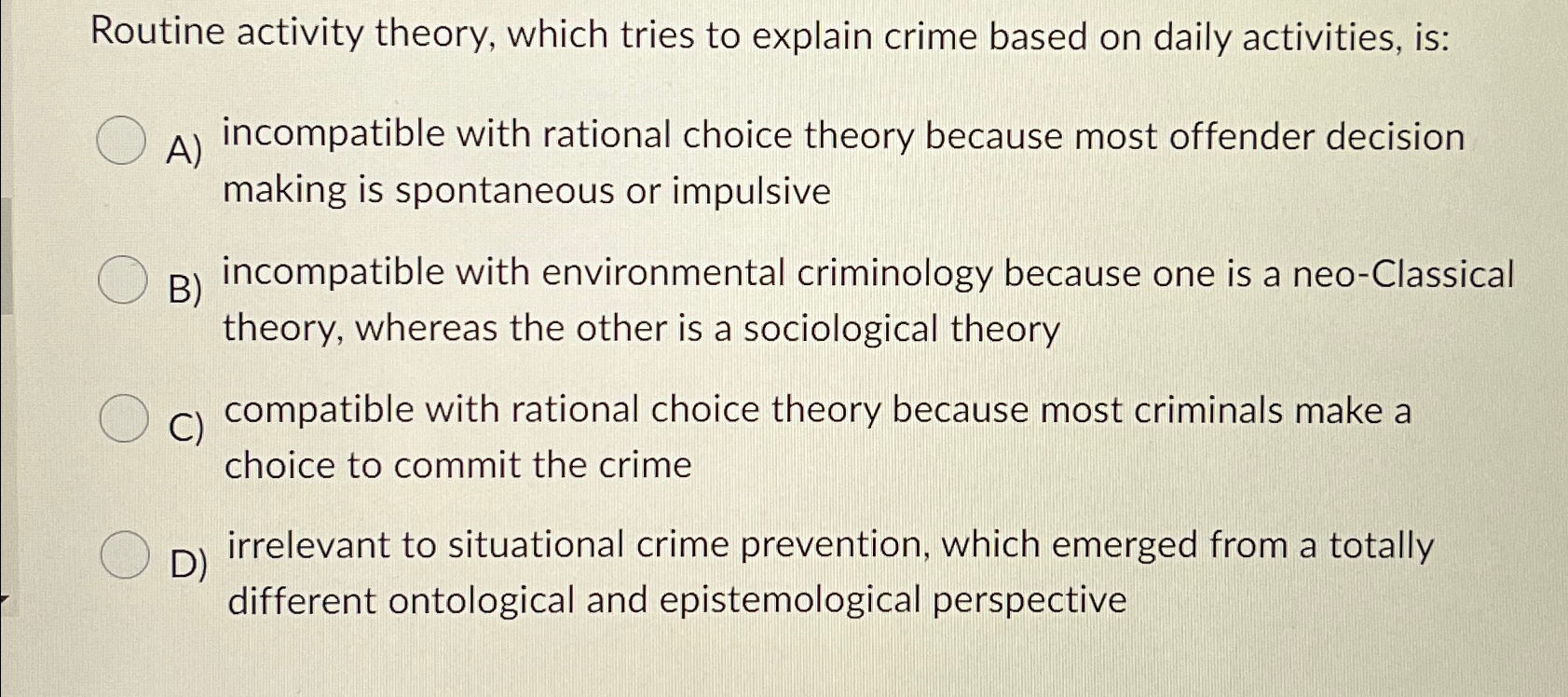 Solved Routine activity theory, which tries to explain crime | Chegg.com