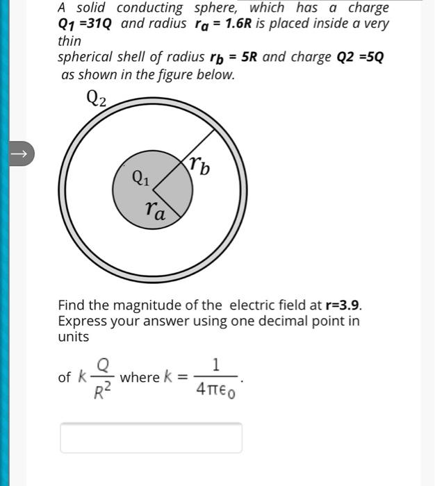 Solved A solid conducting sphere, which has a charge Q1 =31Q | Chegg.com