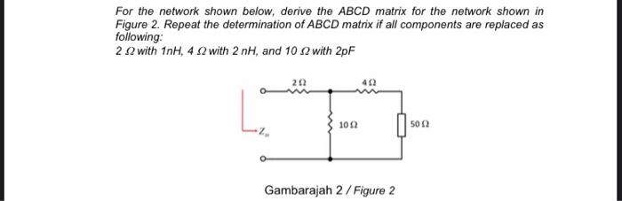 Solved For the network shown below, derive the ABCD matrix | Chegg.com