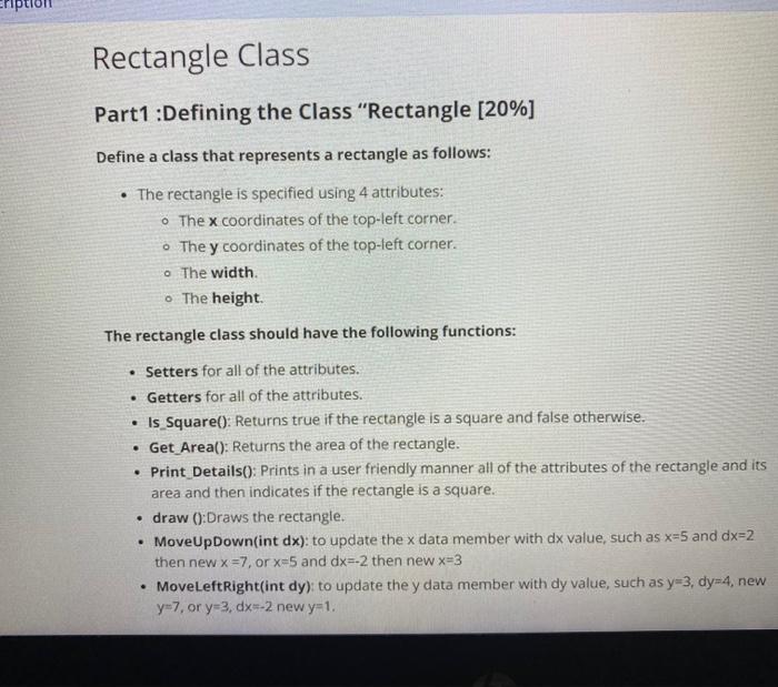 Solved Rectangle Class Part1 Defining The Class Rectangle 