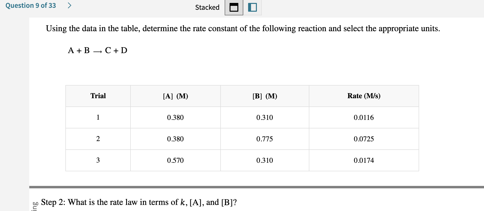 Solved Question 9 ﻿of 33StackedUsing the data in the table, | Chegg.com