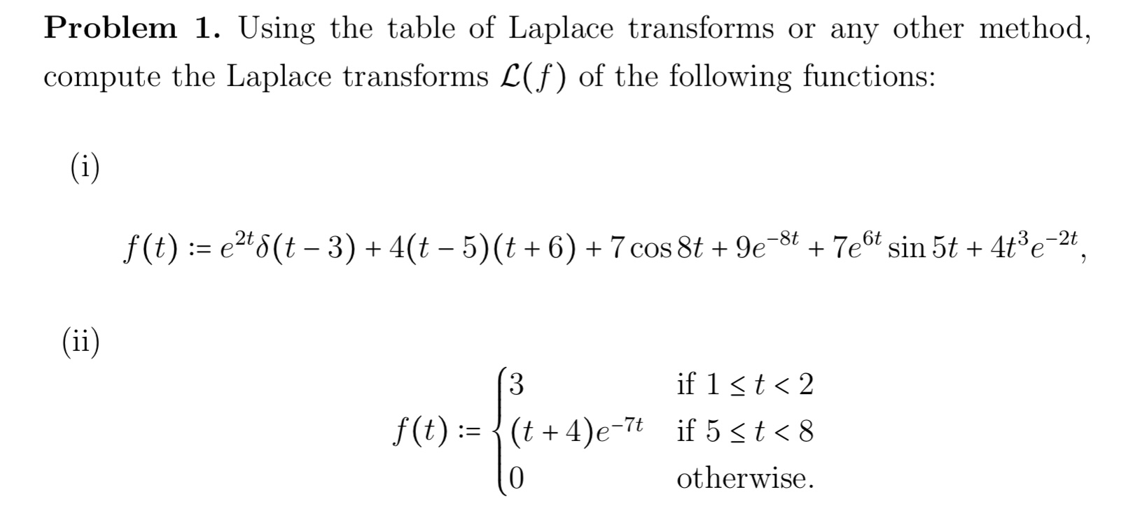 Solved Problem 1. ﻿Using the table of Laplace transforms or | Chegg.com