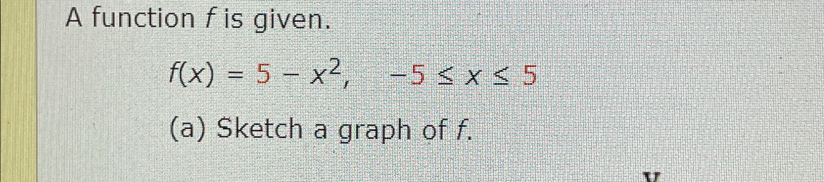 Solved A function f ﻿is given.f(x)=5-x2,-5≤x≤5(a) ﻿Sketch a | Chegg.com