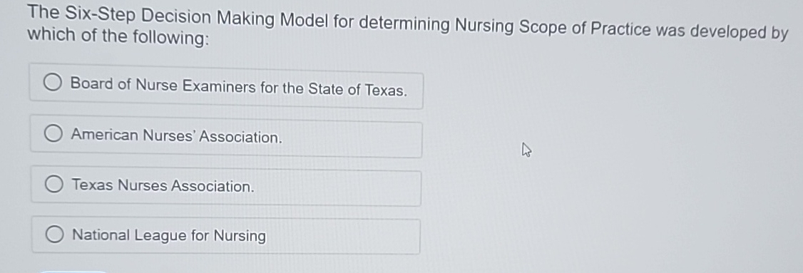 Solved The Six-Step Decision Making Model for determining | Chegg.com
