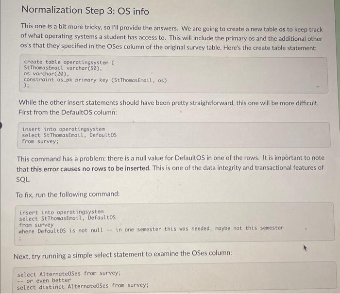 Solved create table survey ( StartDate timestamp not null, | Chegg.com