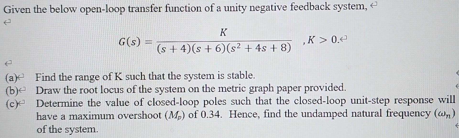 Solved Given the below open-loop transfer function of a | Chegg.com