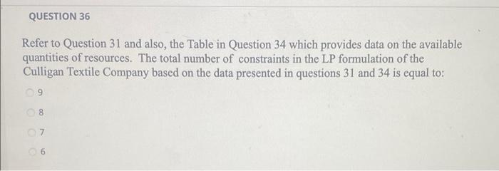 QUESTION 36 Refer to Question 31 and also, the Table | Chegg.com