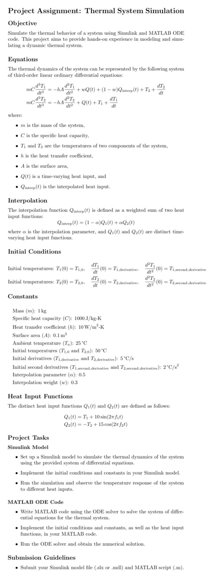 Solved Project Assignment: Thermal System | Chegg.com