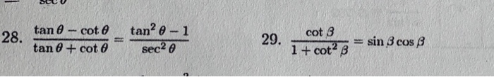Solved DCC tan2 0-1 sec2 0 tan 0- cot 0 cot 3 28. tan 0cot | Chegg.com