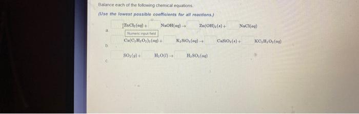 Solved Balance each of the following chemical equations. | Chegg.com