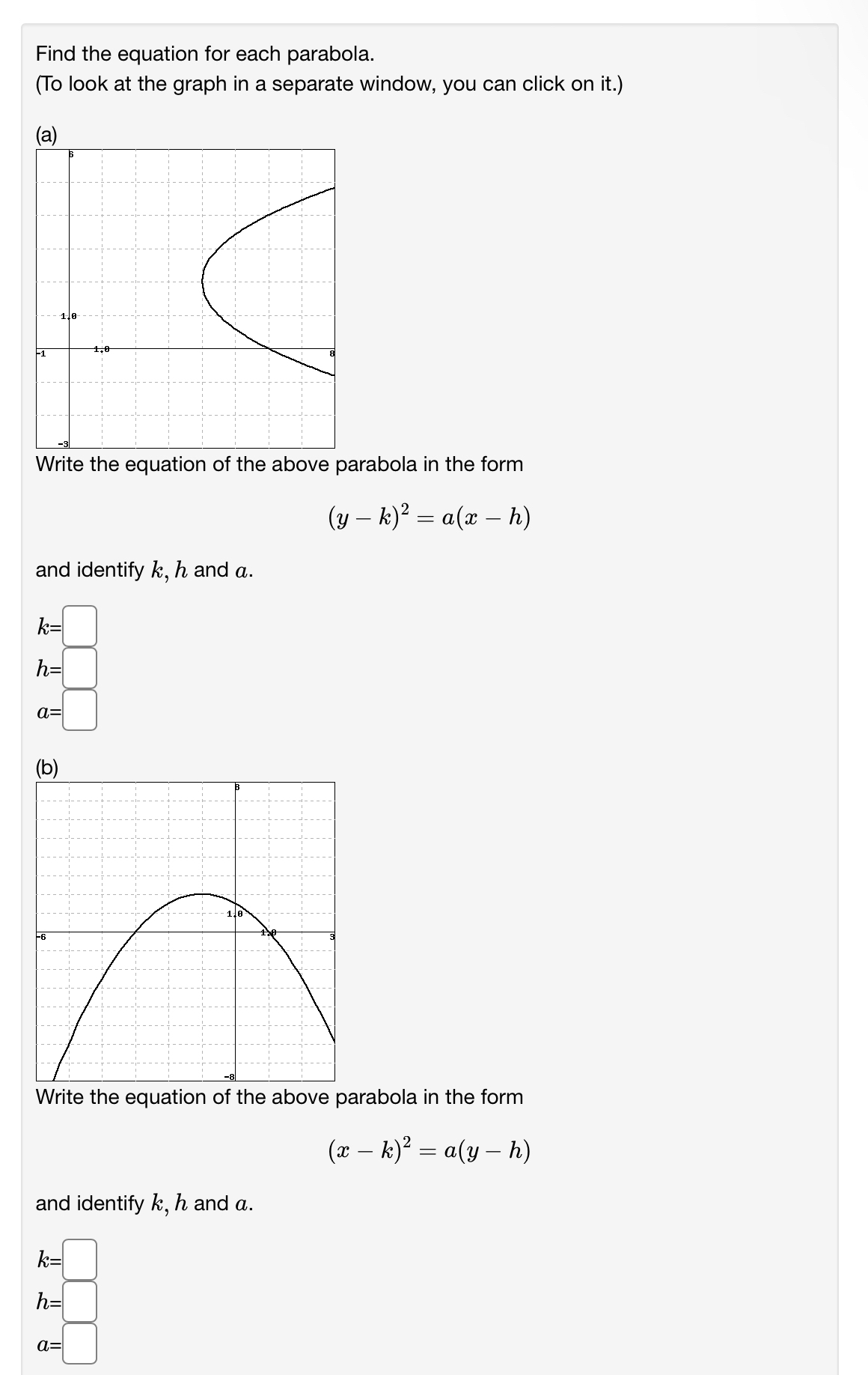 Solved Find the equation for each parabola.(To look at the | Chegg.com