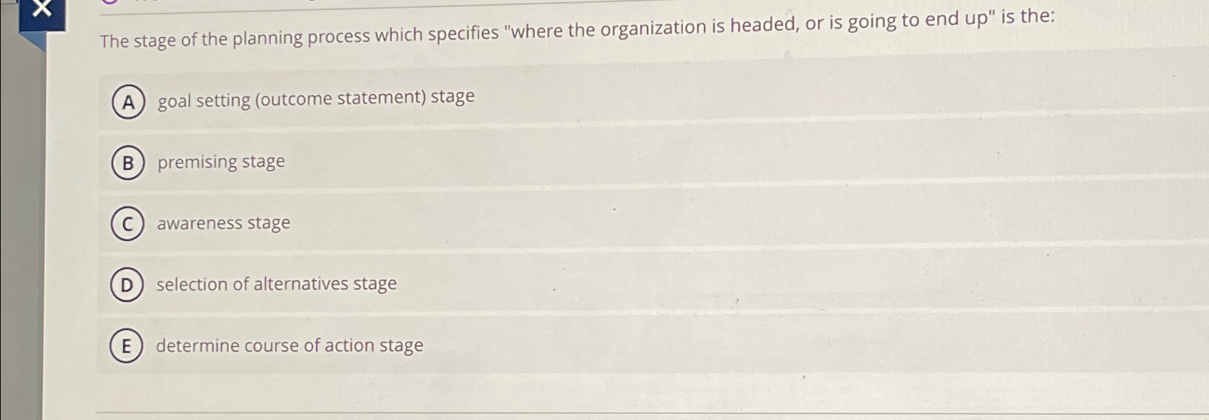 Solved The stage of the planning process which specifies | Chegg.com