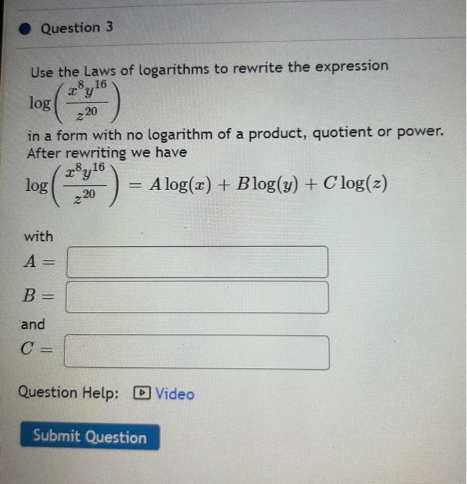 Solved Use the Laws of logarithms to rewrite the expression | Chegg.com