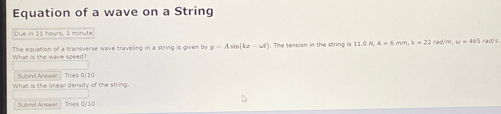 Solved Equation of a wave on a String ﻿The equation of a | Chegg.com