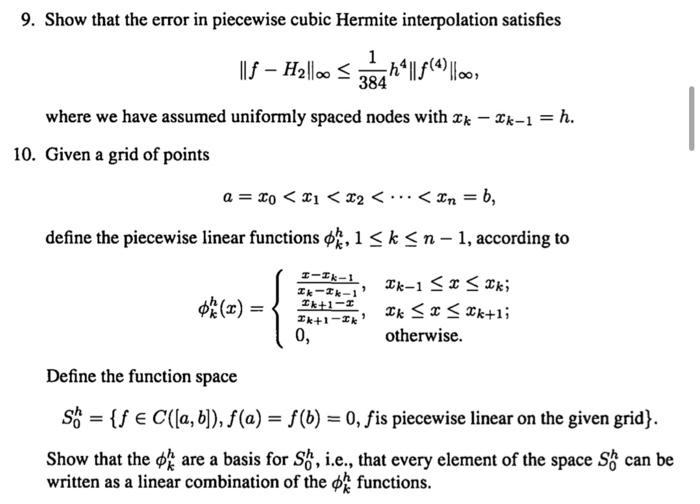 Solved 9. Show that the error in piecewise cubic Hermite | Chegg.com