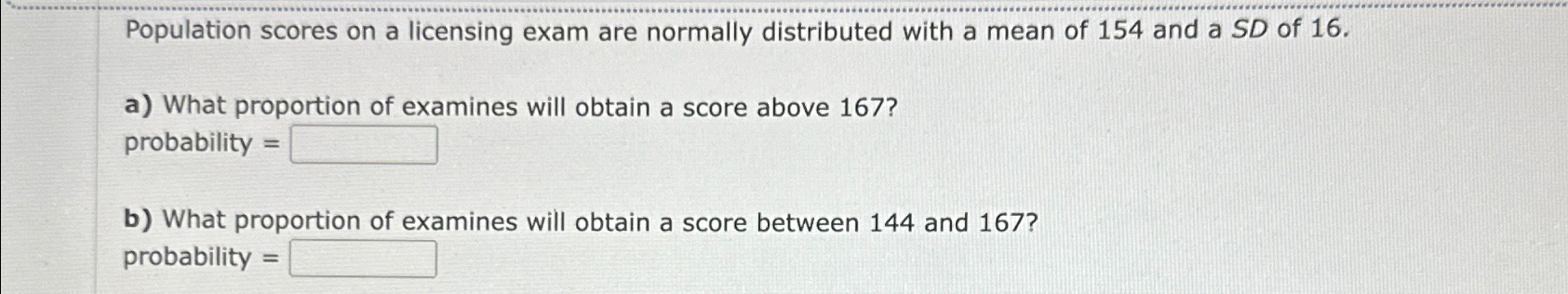Solved Population scores on a licensing exam are normally | Chegg.com