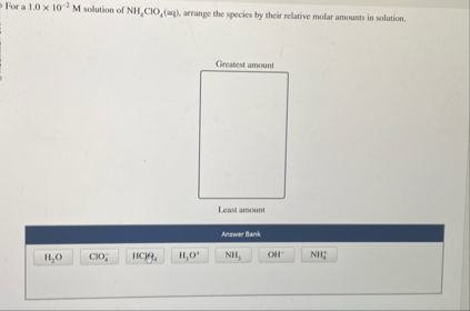 Solved For a 1.0×10-2M ﻿solution of NH4ClO4(eq), ﻿arrange | Chegg.com
