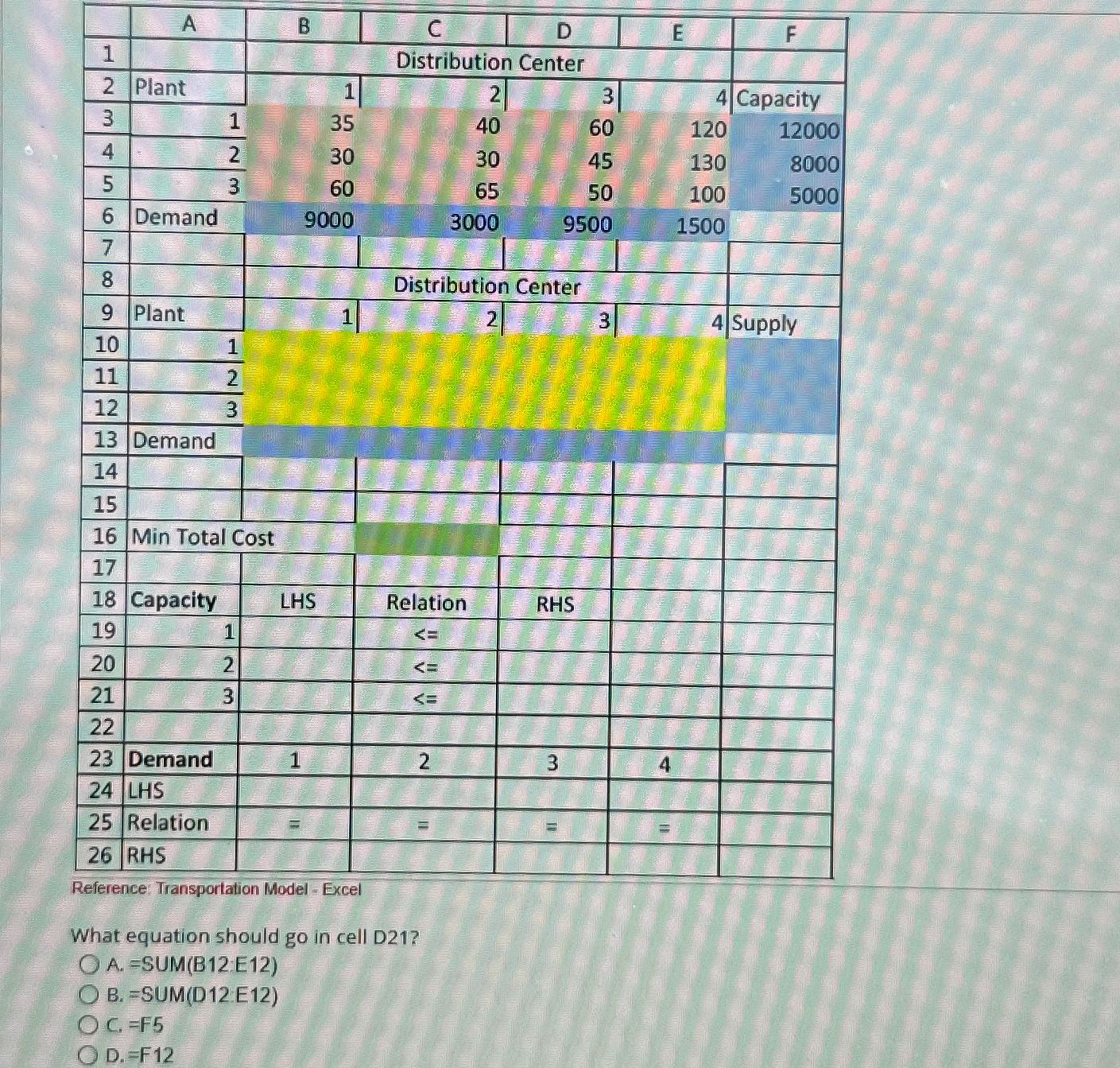 Solved Reference Transportation Model ExcelWhat equation | Chegg.com