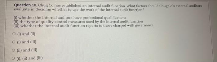 Solved Question 10. Chug Co has established an internal | Chegg.com
