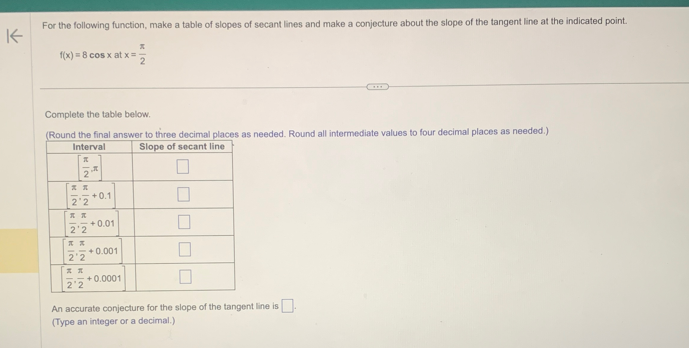 Solved For the following function, make a table of slopes of | Chegg.com