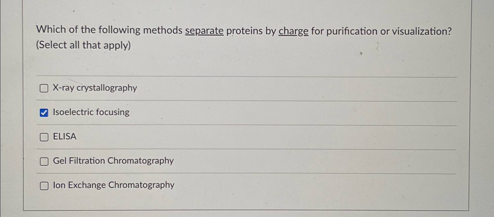 Solved Which of the following methods separate proteins by | Chegg.com