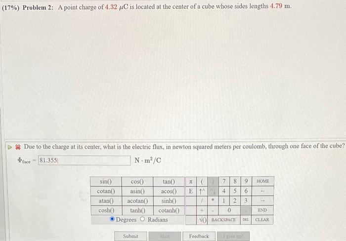 Solved (17\%) Problem 2: A point charge of 4.32μC is located | Chegg.com