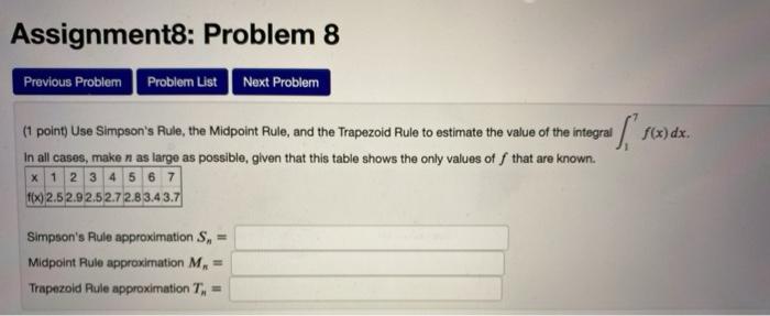 Solved Assignment8 Problem 8 Previous Problem Problem List 