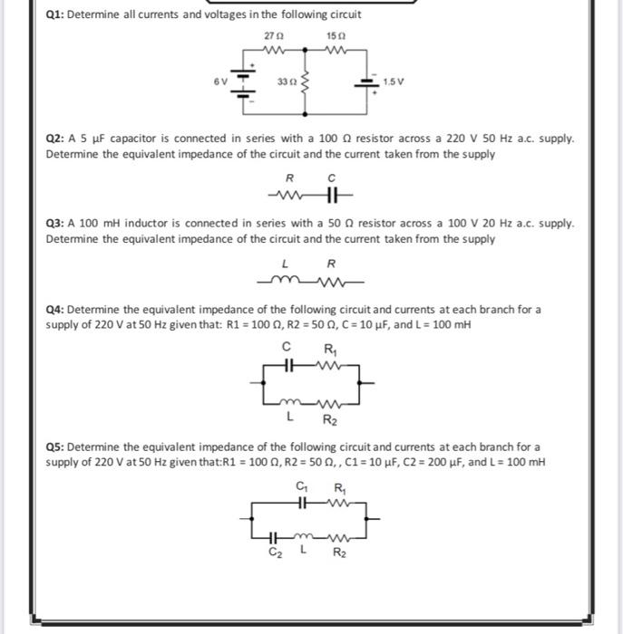 Solved Q1: Determine all currents and voltages in the | Chegg.com