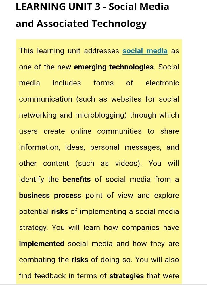 Solved LEARNING UNIT 3 - Social Media and Associated | Chegg.com