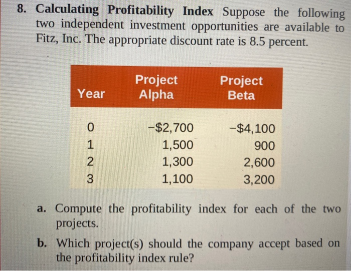 Solved 8. Calculating Profitability Index Suppose the | Chegg.com