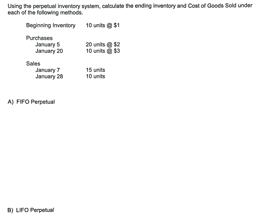 Using the perpetual inventory system, calculate the | Chegg.com