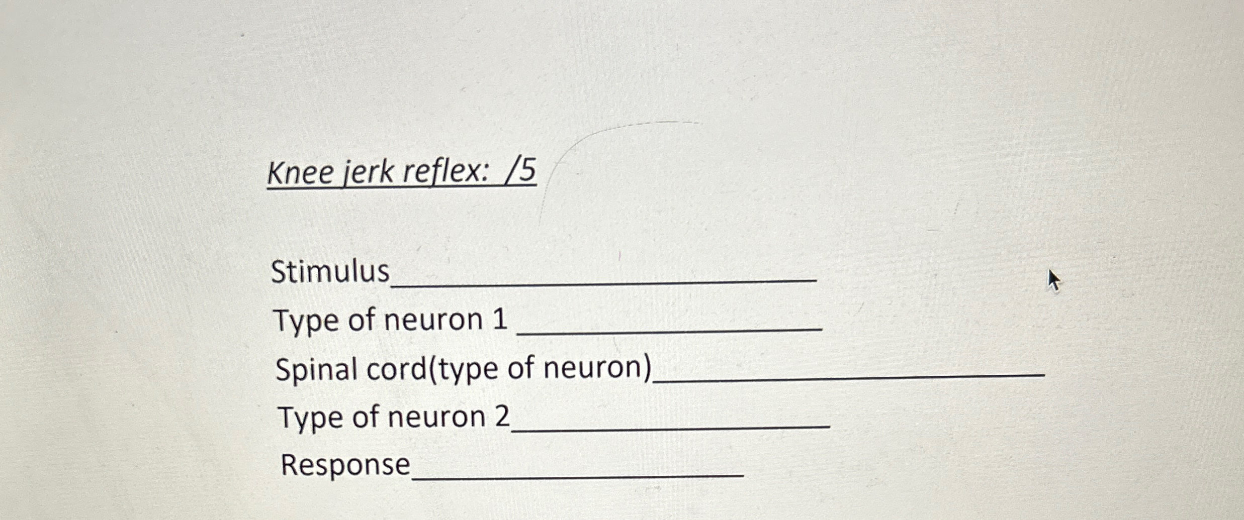 Solved Knee jerk reflex: ?5Stimulus q,Type of neuron ^Spinal | Chegg.com