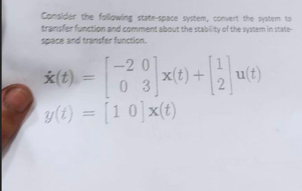 Solved Consider The Following State Space System Convert