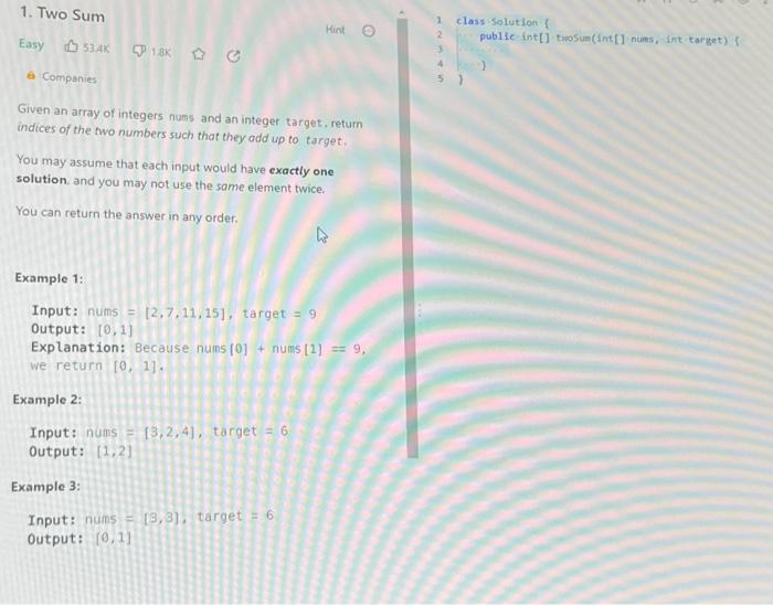 1. Two Sum Hint 011 class solution f public-int[] | Chegg.com