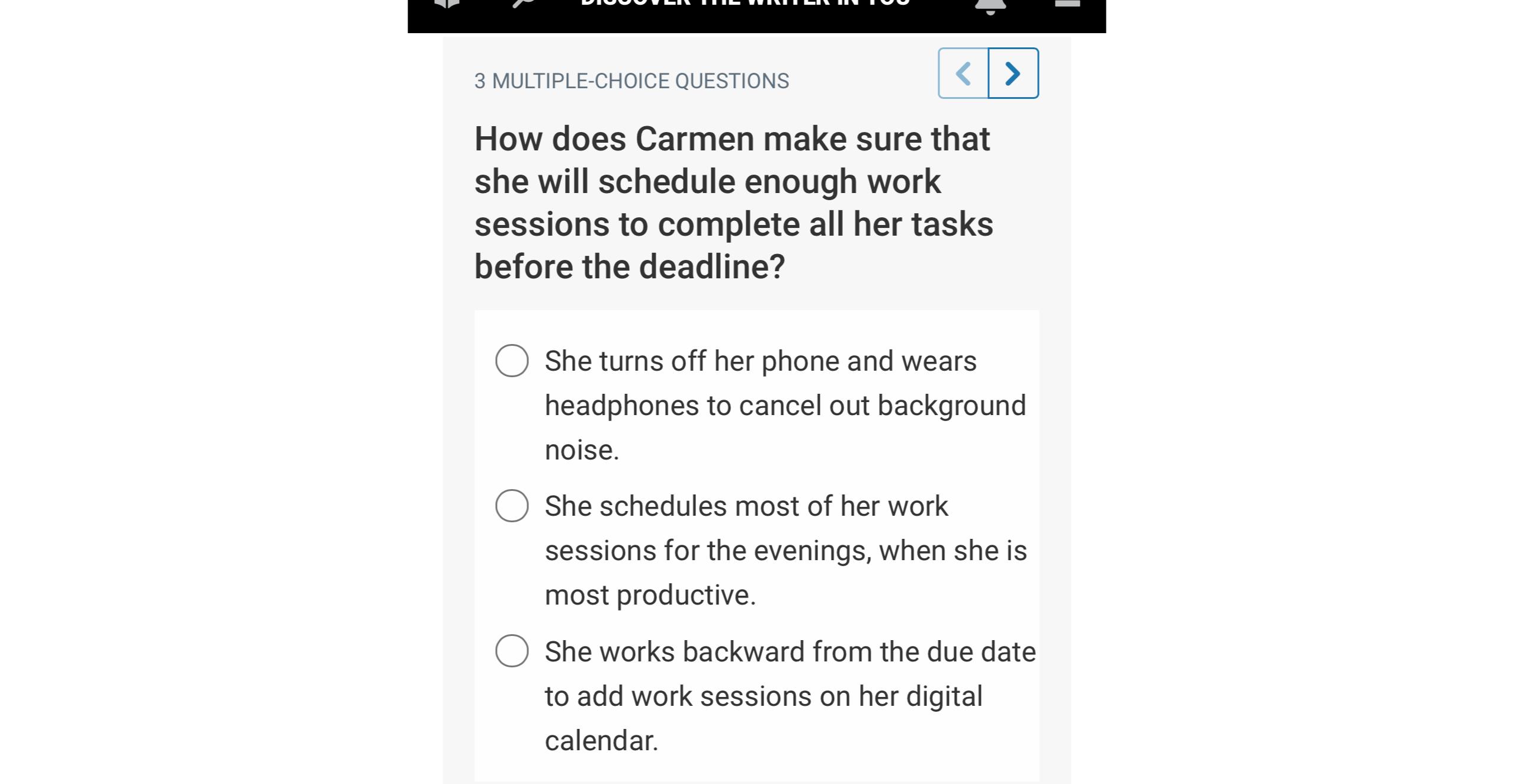 Solved 3 ﻿MULTIPLE-CHOICE QUESTIONSHow does Carmen make sure | Chegg.com