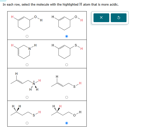 In each row, select the molecule with the highlighted | Chegg.com