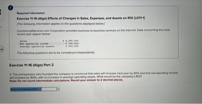 Solved Required information Exercise 11-16 (Algo) Effects of | Chegg.com