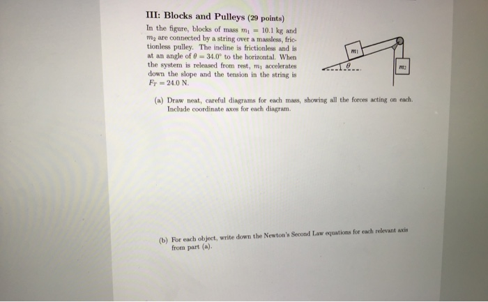 Solved III: Blocks and Pulleys (29 points) In the figure, | Chegg.com