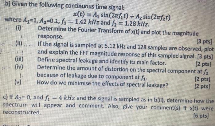 Solved b) Given the following continuous time signal: | Chegg.com
