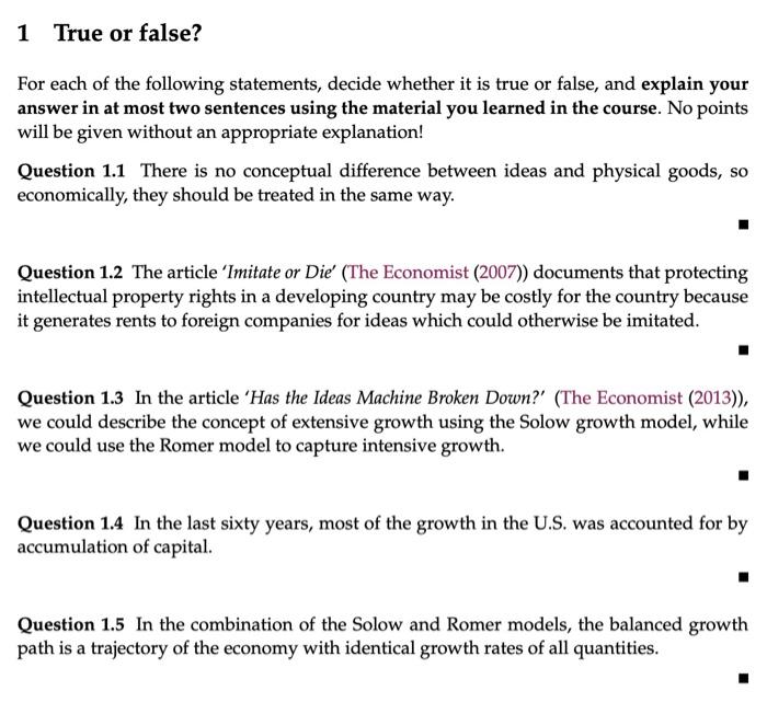 Solved 1 True or false? For each of the following | Chegg.com