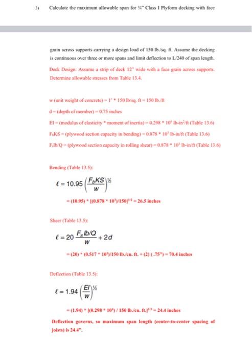 3) Calculate the maximum allowable span for 2" Class | Chegg.com